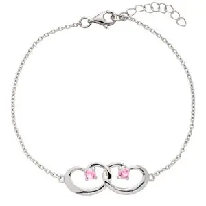 BELINDA JEWELZ Silver / Pink Pink Tourmaline Interlocked Hearts Bracelet - Silver/pink