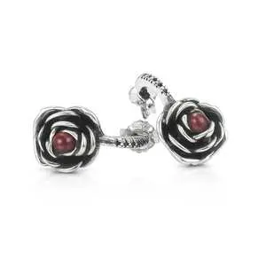 UNALOE Silver / Red Sterling Silver Rose Drop Earrings With Ruby – Earrings – Jewelry - Silver/red
