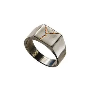 POSH TOTTY DESIGNS Chunky Oxidised Kintsugi Signet Ring - Silver