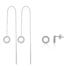 SPERO LONDON Circle Round One Drop One Stud Earring Sterling Silver Set - Gray