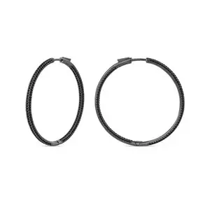 SALLY SKOUFIS Pave Hoop Earrings With Man-made Diamond Stimulants In Rhodium - Black