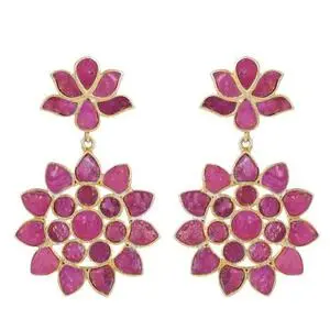 OPIUM JEWELS Water Lotus Statet Earrings Rubies - Red