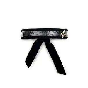 VICTORIA SLAVINSKAIA Crocodile Print Leather Bee Headband - Black
