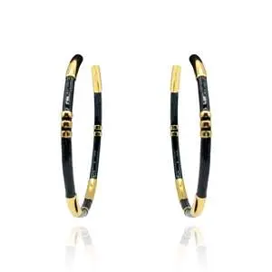 MICHAEL NASH JEWELRY Gold And Stripe Hoop Earrings - Black
