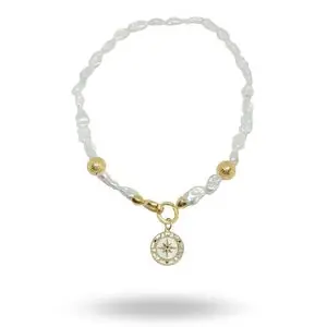 LINYA JEWELLERY Pole Star Locket Pearl Necklace - Gold