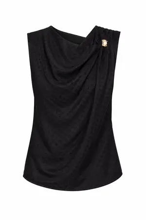 EXQUISE Stephanie Asymmetric Blouse - Black