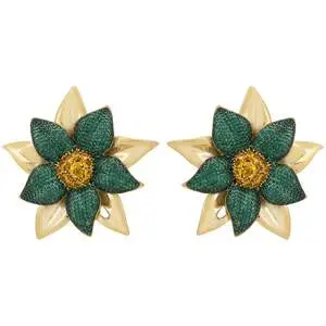 LATELITA Gold / Yellow / Green Marguerite Daisy Flower Large Stud Earrings Emerald Gold - Gold/yellow/green