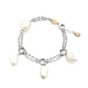 UNALOE Sterling Double Chain Pearl Bracelet – Elegant Statet Jewelry - Silver