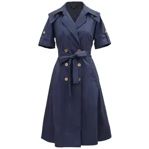 SMART AND JOY Cotton Trench Coat Dress - Blue