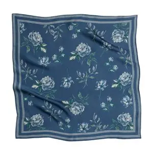 RAINSISTERS Small Floral Print Natural Silk Scarf - Blue