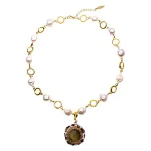FARRA Irregular Freshwater Pearls With Removable Charm Necklace - White