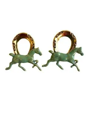 THE PINK REEF Keeneland Horse Earring In Porcelain - Blue