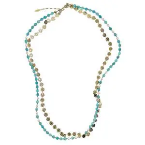 FARRA Amazonite With Flower Chain Double Layers Necklace - Green