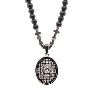EBRU JEWELRY Black / Silver Black Onyx & Silver Lion Beaded Necklace Black - Black/silver
