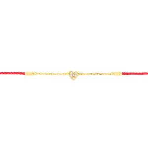 BLOOMTINE | EARTH ANGEL HQ Bloomtine Gold Vermeil Heart Bracelet With Red Silk Thread And Moissanite - Red/gold