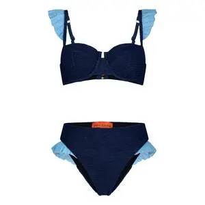 MAISON TANGERINE Blue / White Capri Ocean Blue Crinkle Bikini - Blue/white