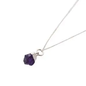 HARFI Pink / Silver Sterling Silver Raw Amethyst February Birthstone Crystal Necklace - Pink/silver