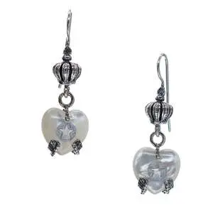 GEM KINGDOM Silver / White Heart Drop Earrings Mother Of Pearl White - Silver/white