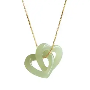 SEREE The Hearts Interlocking Jade Pendant Necklace - Green