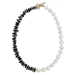 FARRA Timeless Tourmaline And White Freshwater Pearls Necklace - Black