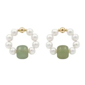 SEREE Isa Beaded Pearl Jade Hoop Earrings - Green