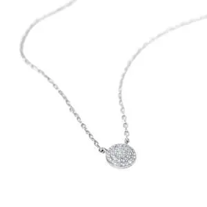 DIAMONBLISS Round Shape Pave Dainty Necklace, Platinum White