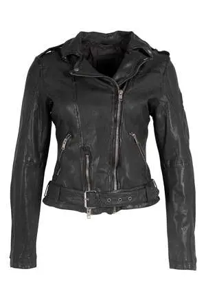Mauritius Belted Slim Fit Leather Jacket Wild Dark - Green