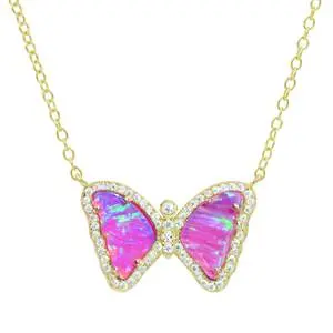 KAMARIA Mini Opal Butterfly Necklace - Fuchsia Pink