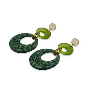 TOOLALLY Swinging Circle Drop Earrings Forest Glitter & Lime Zest - Green