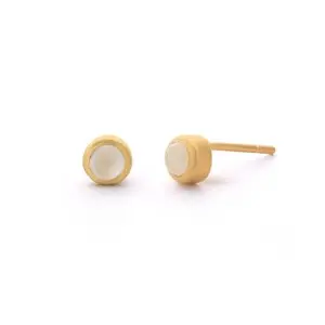NELLOU JEWELLERY Mini Gem Dot June Birthstone Earrings In Moonstone, Gold-plated Sterling Silver - White