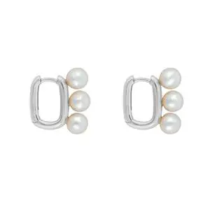 ORA PEARLS Silver / White Aetia Trio Pearl Hoop Earrings- Silver - Silver/white