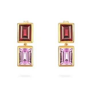 AUGUSTINE JEWELS Purple / Red / Gold Rhodolite And Purple Amethyst Two Drop Earrings - Purple/red/gold