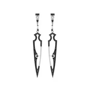 SALLY SKOUFIS White / Black / Silver Shield Earrings With Natural Black Diamond & Made Cz Diamond Stimulant In Sterling Silver & Platinum Black - White/black/silver