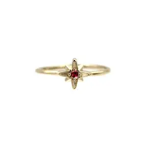 VICSTONENYC FINE JEWELRY 14k Natural Garnet With North Star Design Rose Solid Gold Ring January Birth Stone - Rose Gold