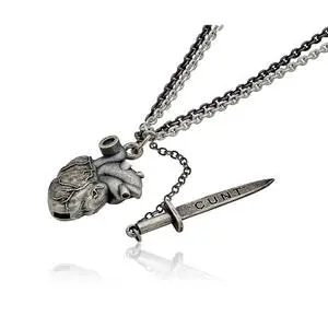 CARTOGRAPHY Grey / Silver Cunt Dagger In Heart Anatomical Heart Necklace In Sterling Silver - Grey/silver