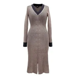 SMART AND JOY V-neck Ribbed Sweater Dress With Slit