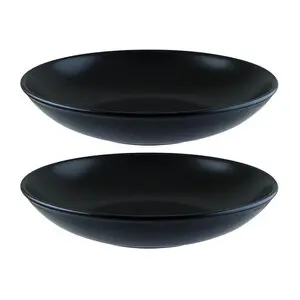 Turgla Home Notte Round Porcelain Entree Salad, Pasta Bowl, Set Of Two - Black