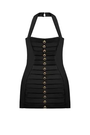 NOCTURNE Pleated Detail Embellished Mini Dress - Black