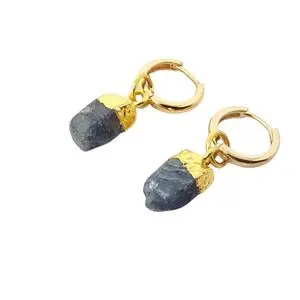 HARFI Raw Sapphire September Birthstone Gold Plated Huggies - Blue