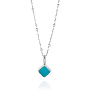 NELLOU JEWELLERY Diamond Turquoise Birthstone Necklace December Sterling Silver - Blue