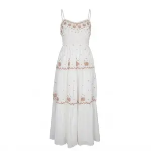 MODENAIRE Embroidered Maxi Dress Tiered Form - White