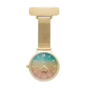 BERMUDA WATCH COMPANY Aurora Rainbow Glitter Mesh Nurse Fob Watch - Gold