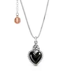 UNALOE Silver / Black Sterling Silver Necklace With Black Heart Pendant – Elegant Symbolic Jewelry - Silver/black