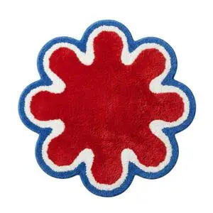 YAYA & CO. Blue / White / Red Areon Organic Cotton Handmade Tufted Abstract Bathmat - Blue/white/red