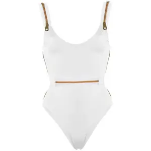 ANTONINIAS Ripple High Leg One Piece Swimwear With Zip Details - White