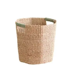Likhâ Natural Octagon Basket With Sage Handle Octagon Basket - Green