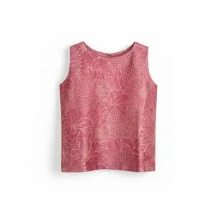 STOVARIA Floral Sleeveless Tussar Silk Top - Pink