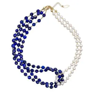 FARRA Lapis With Freshwater Pearls Multi Layers Necklace - Yellow