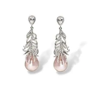 NINEMOO Feather Baroque Pearl And Zirconia Drop Earrings - Silver