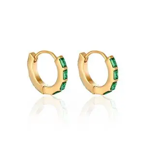 EVER JEWELLERY Undefeated Emerald Waterproof Hoop Earrings - Gold